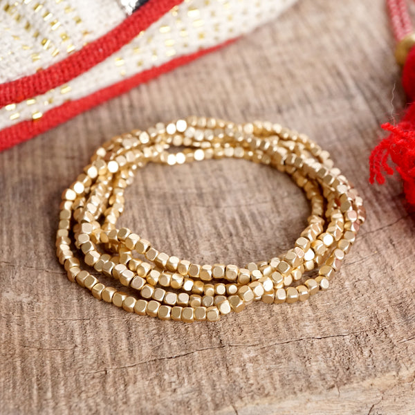 Small metal beads bracelet stack of 5 bracelets Gold Silver – PennyLine